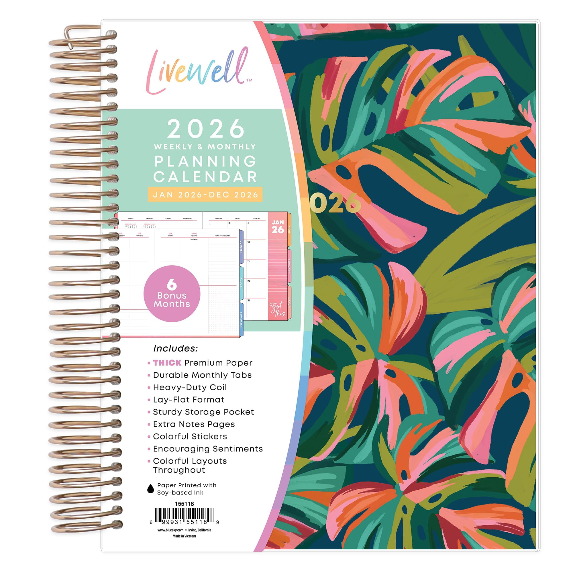 Blue Sky Livewell 2026 Daily and Monthly Planner Calendar, January 2026 ...