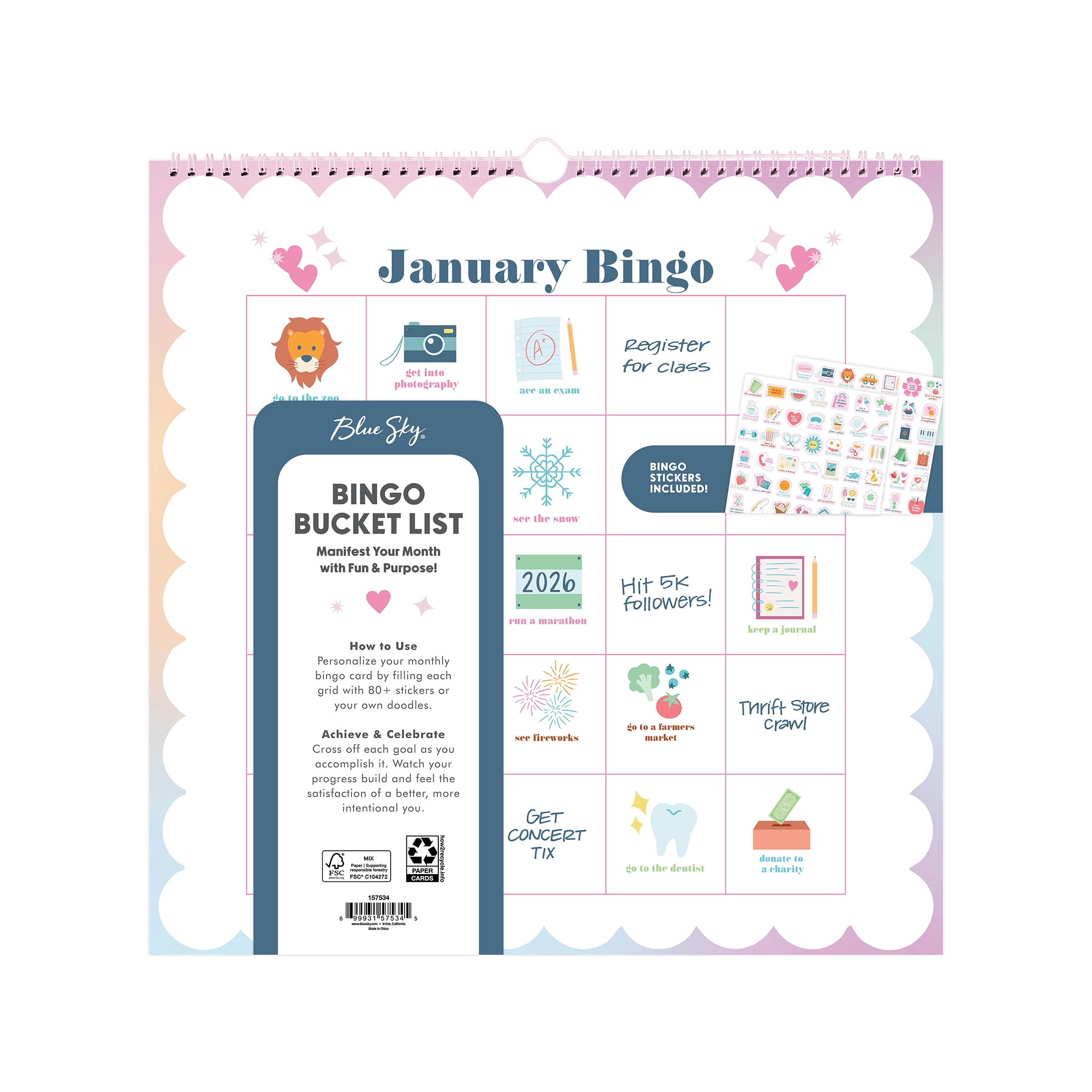 Blue Sky Monthly Wall Calendar, 12" x 12", Bingo Grid (January ...