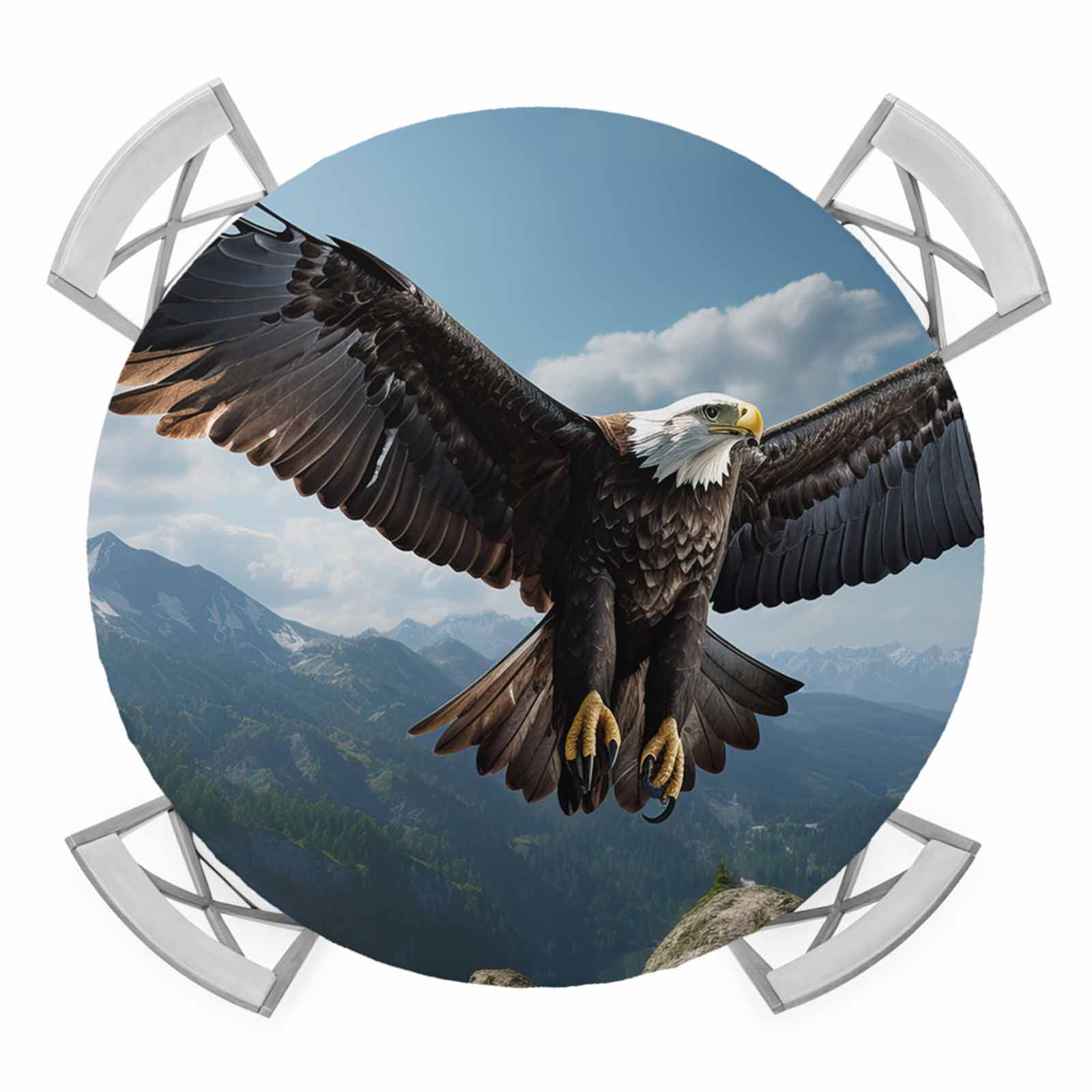 Blue Sky Mountain Elastic Fitted Round Table Cover Eagle Cloud ...