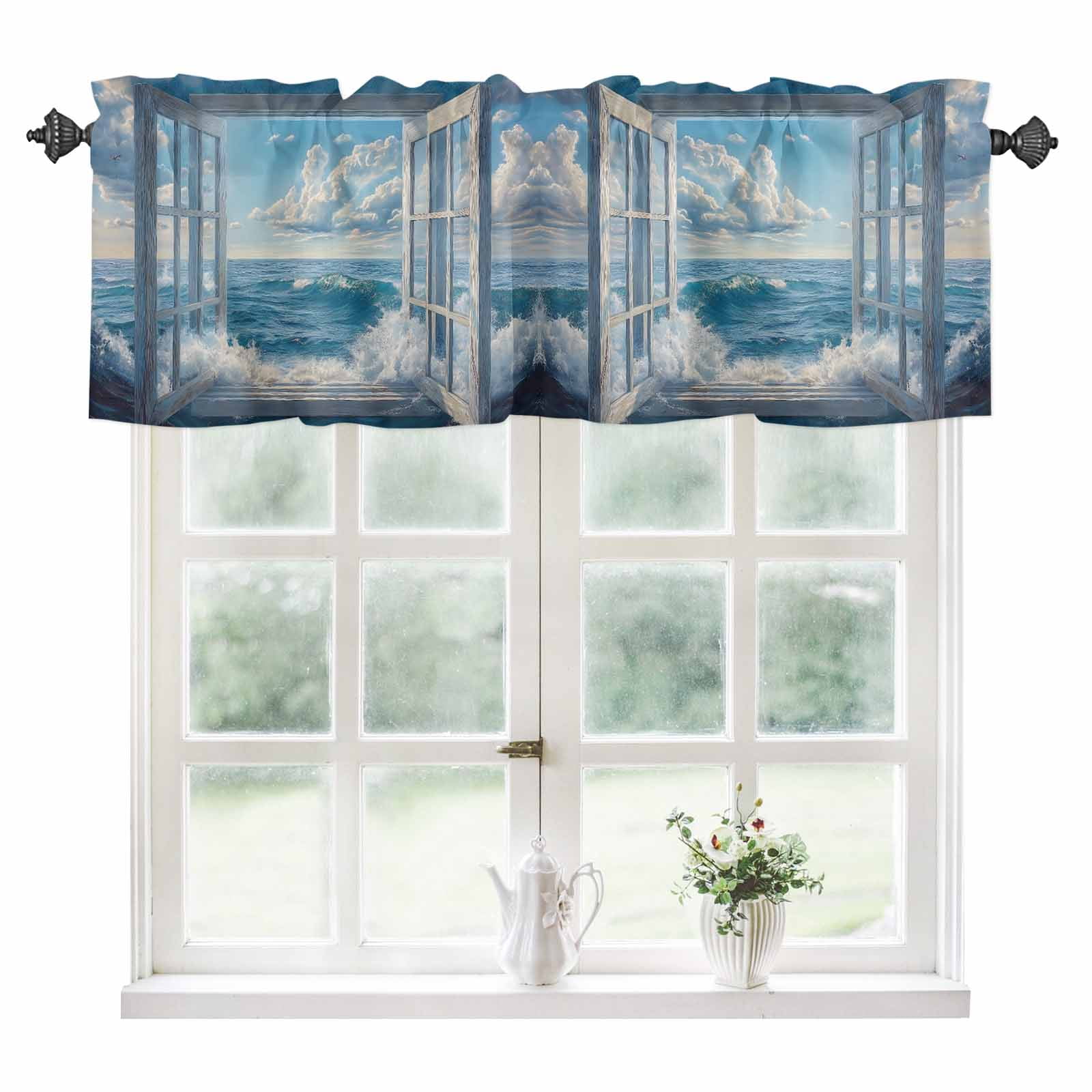 Blue Sky Ocean Kitchen Valances for Windows 42x12 Inch Kitchen Curtains ...