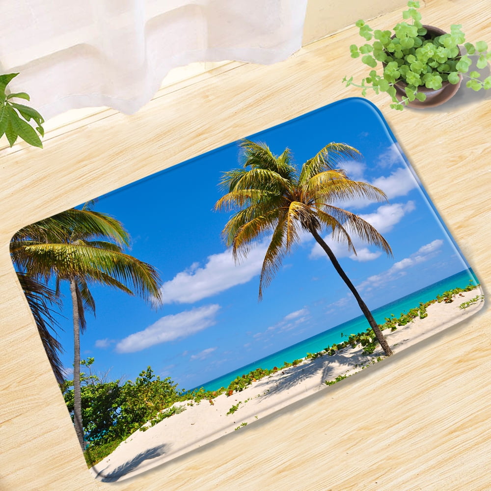 Blue Sky Ocean Palm Tree Landscape Bath Mat 3 Sets Scenery Entrance ...