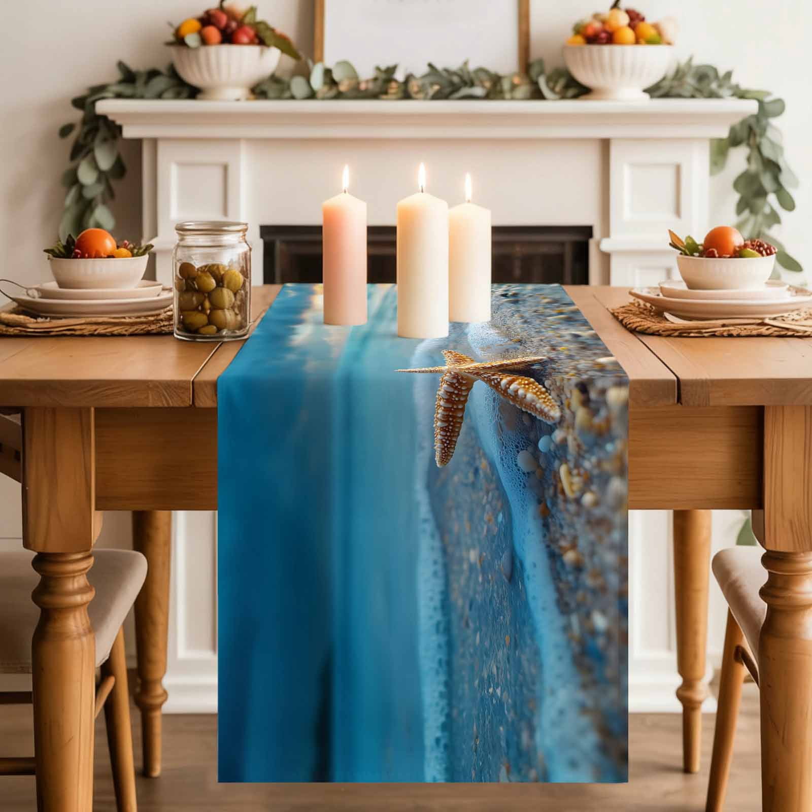 Blue Sky Ocean Starfish Table Runner 70 Inches Long,Kitchen Dining ...