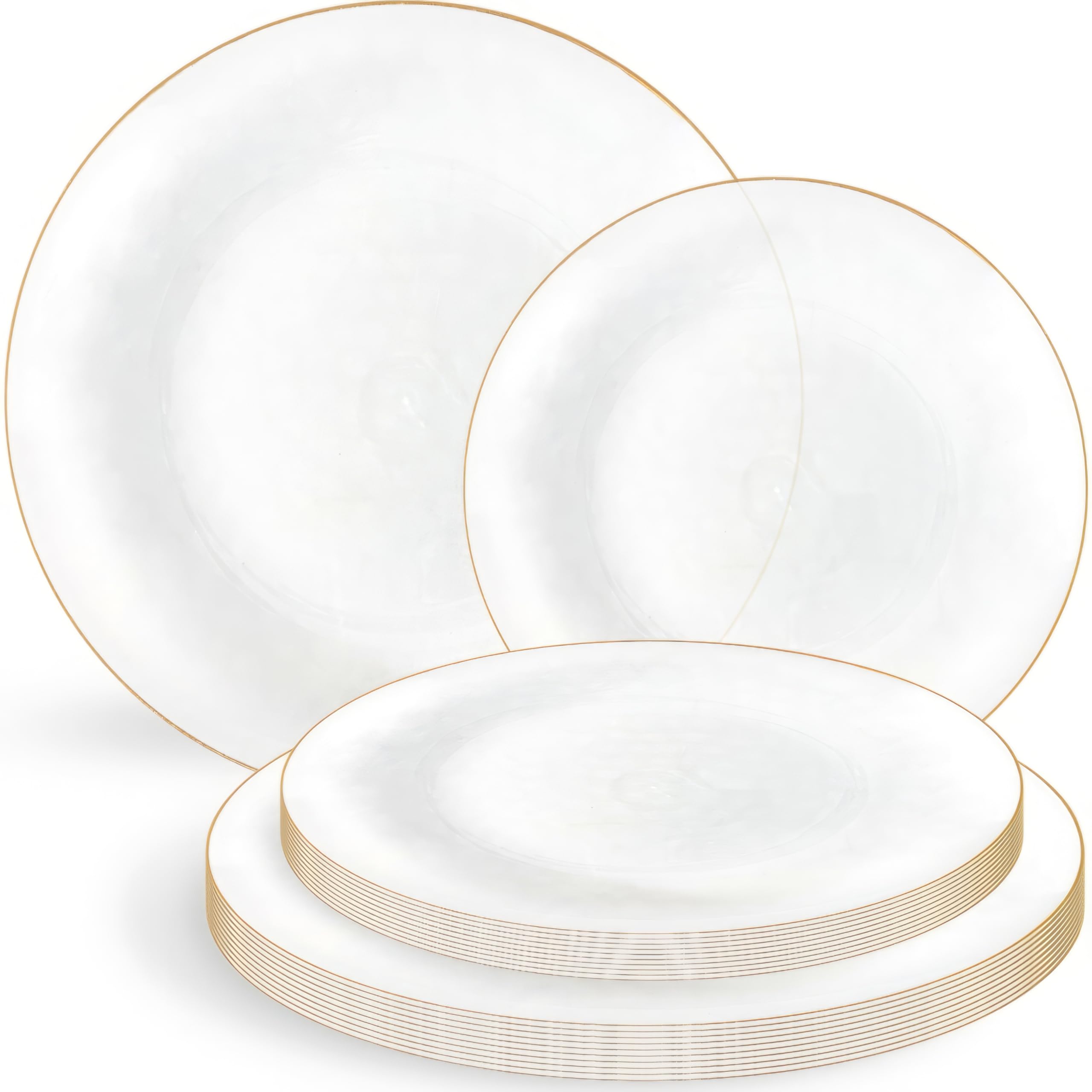 Blue Sky Organic Hammered White Transparent Gold Rim Plates - 7" & 10 ...
