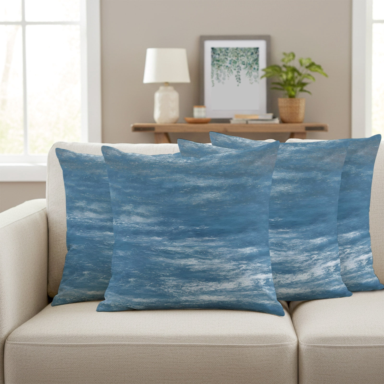 Blue Sky Pillow Covers Set of 4, Modern Abstract Gradient Blue Texture ...