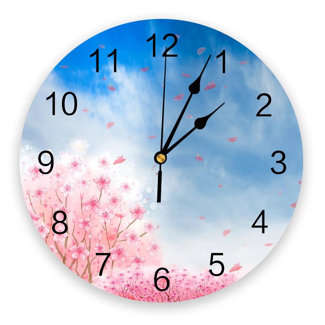 Blue Sky Pink Flower Dream Wall Clocks Silent Home Cafe Office Wall ...