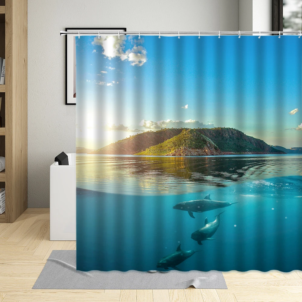 Blue Sky Reef St Sea Shower Curtain Green Islands The Underwater World ...