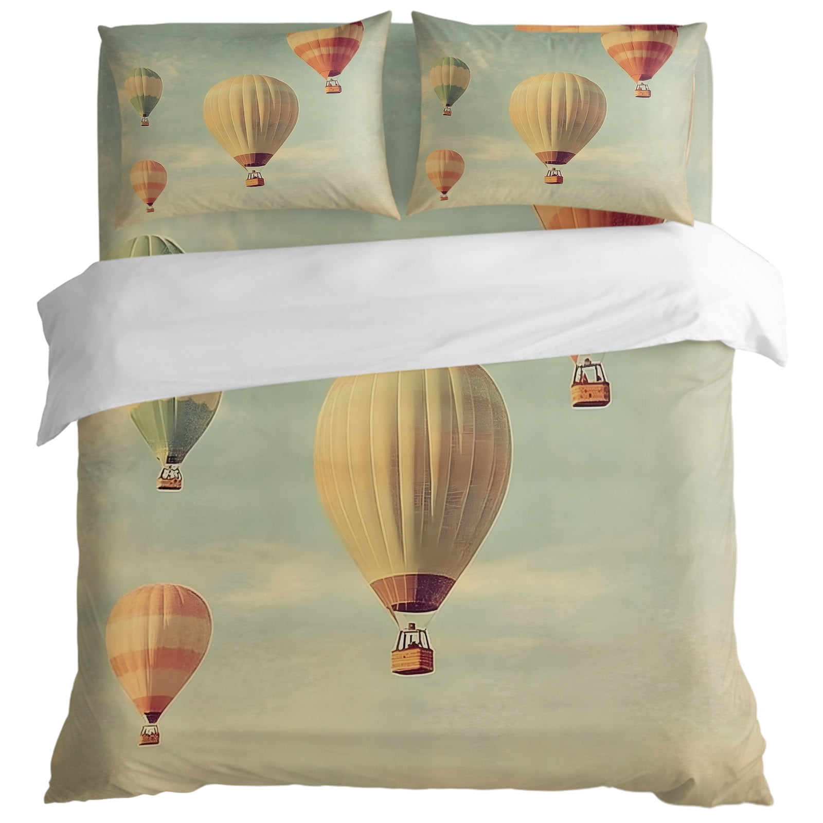 Blue Sky Retro Hot Air Balloon King Size Bed Set,Modern Watercolor Art ...
