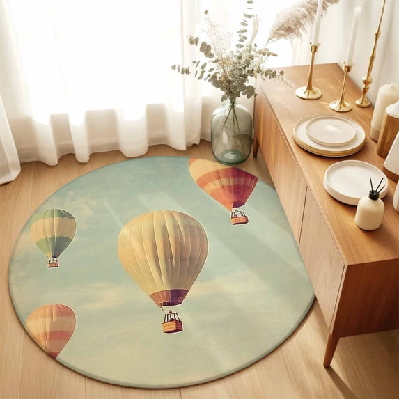 Blue Sky Retro Hot Air Balloon Round Area Rug 3ft,Living Room Rug Non ...