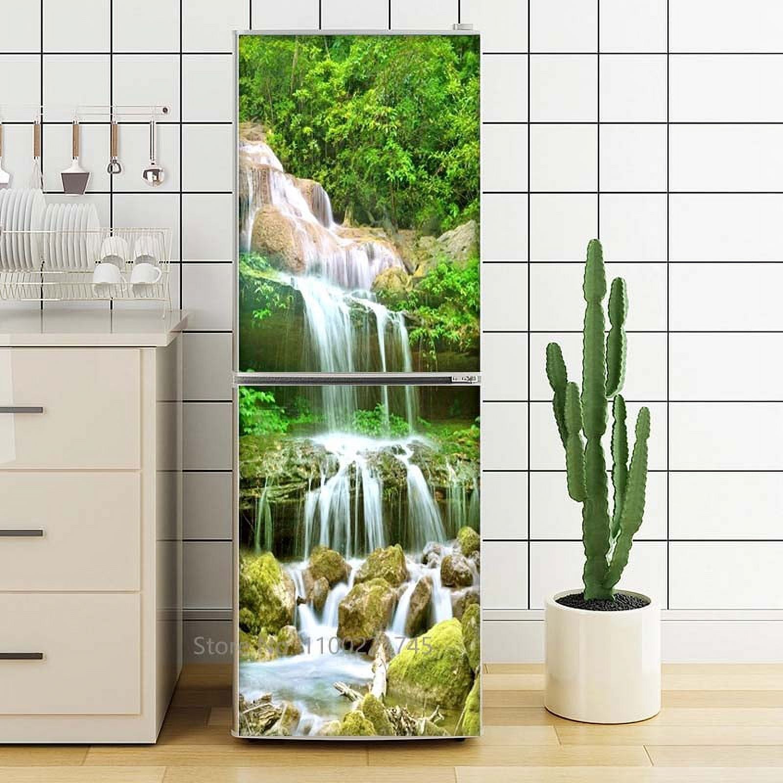 Green Plant Refrigerator Sticker Waterfall Wall Sticker Self Adhesive ...