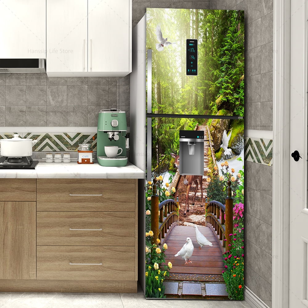 Blue Sky Sea Beach Fridge Door Wrap Mural Sticker Waterproof PVC Forest ...