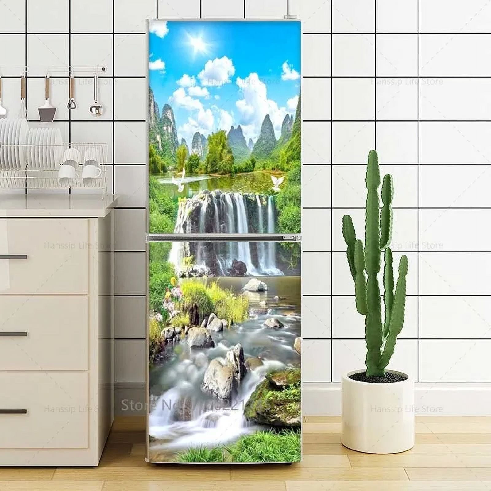 Blue Sky Sea Beach Fridge Door Wrap Mural Sticker Waterproof PVC Forest ...