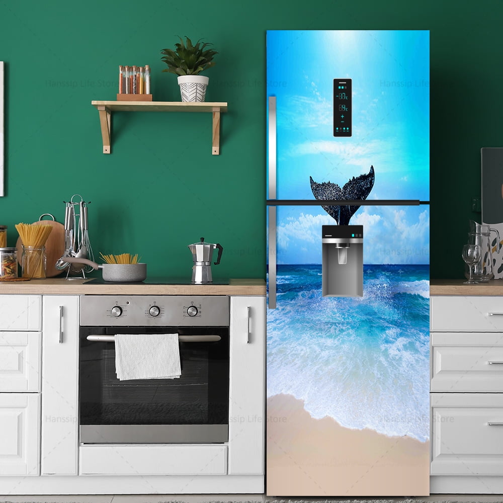Blue Sky Sea Beach Fridge Door Wrap Mural Sticker Waterproof PVC Forest ...