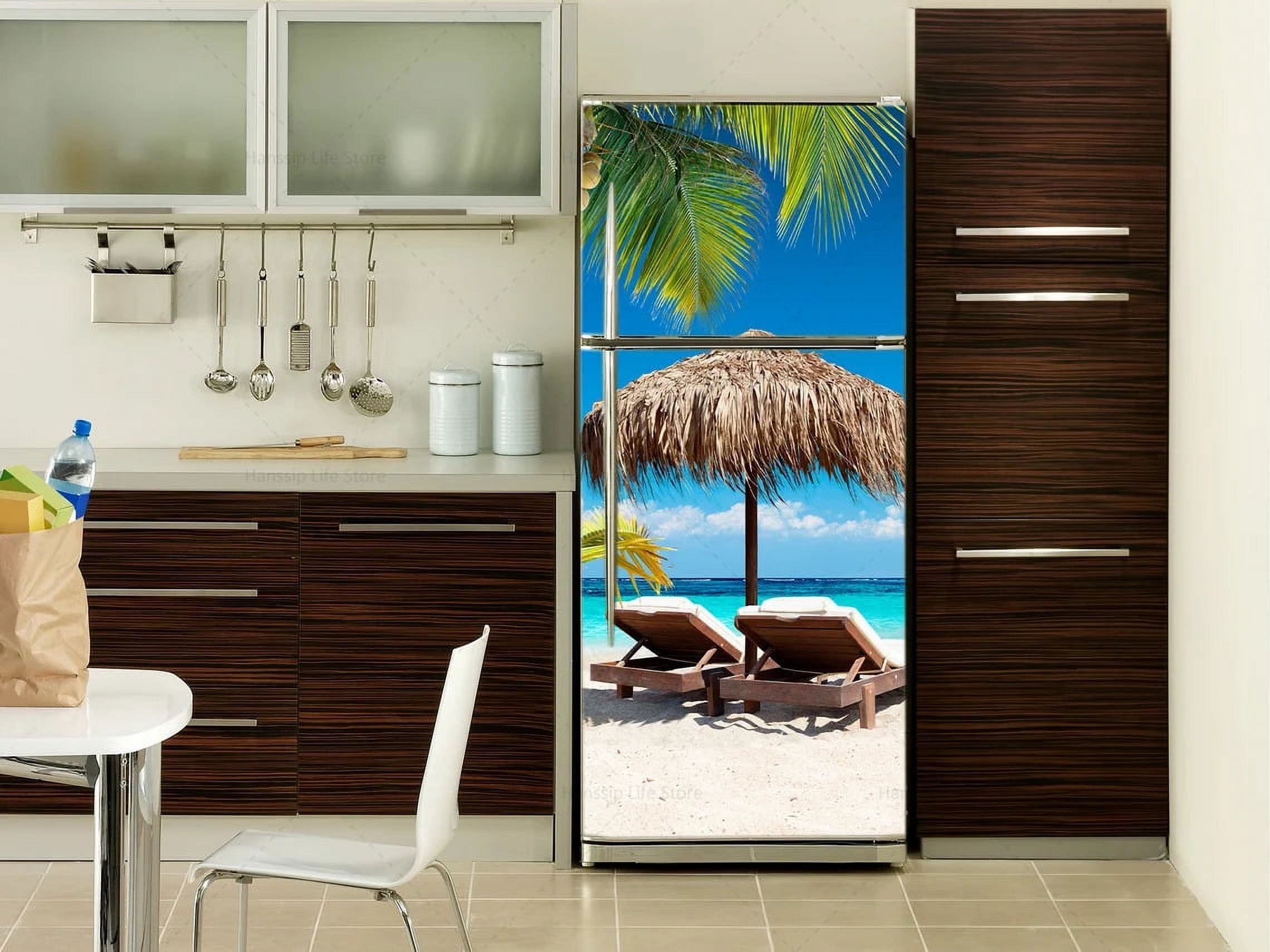 Blue Sky Sea Beach Fridge Door Wrap Mural Sticker Waterproof PVC Forest ...