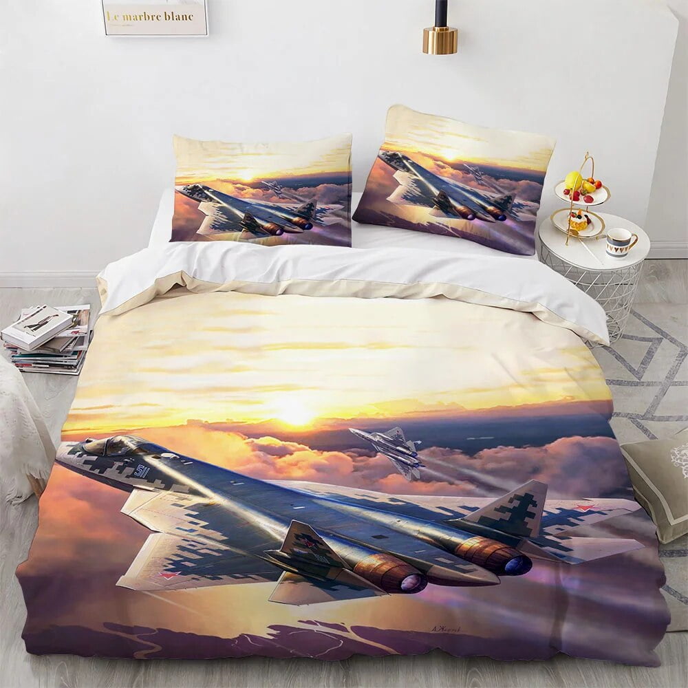 Blue Sky Sea Fighter Landscape Duvet Cover Set Airplane Decor Bedding ...