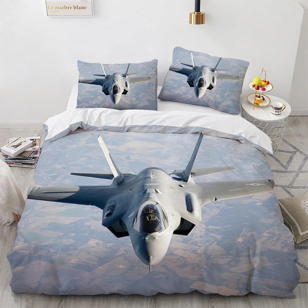 Blue Sky Sea Fighter Landscape Duvet Cover Set Airplane Decor Bedding ...