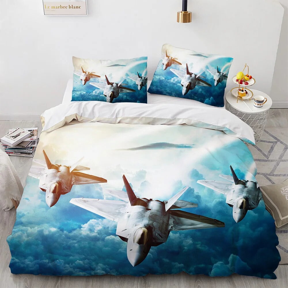 Blue Sky Sea Fighter Landscape Duvet Cover Set Airplane Decor Bedding ...