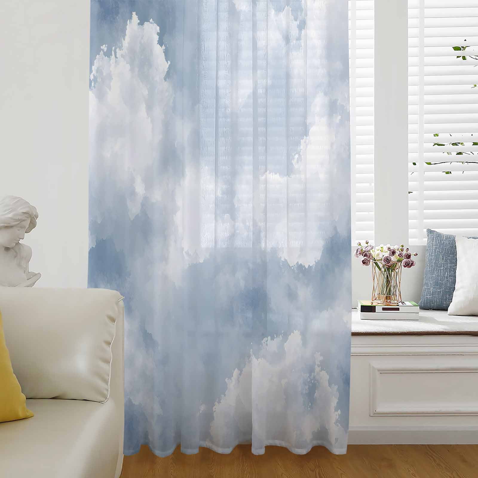 Blue Sky Semi Sheer Curtains Drapes for Living Room, Bedroom, French ...