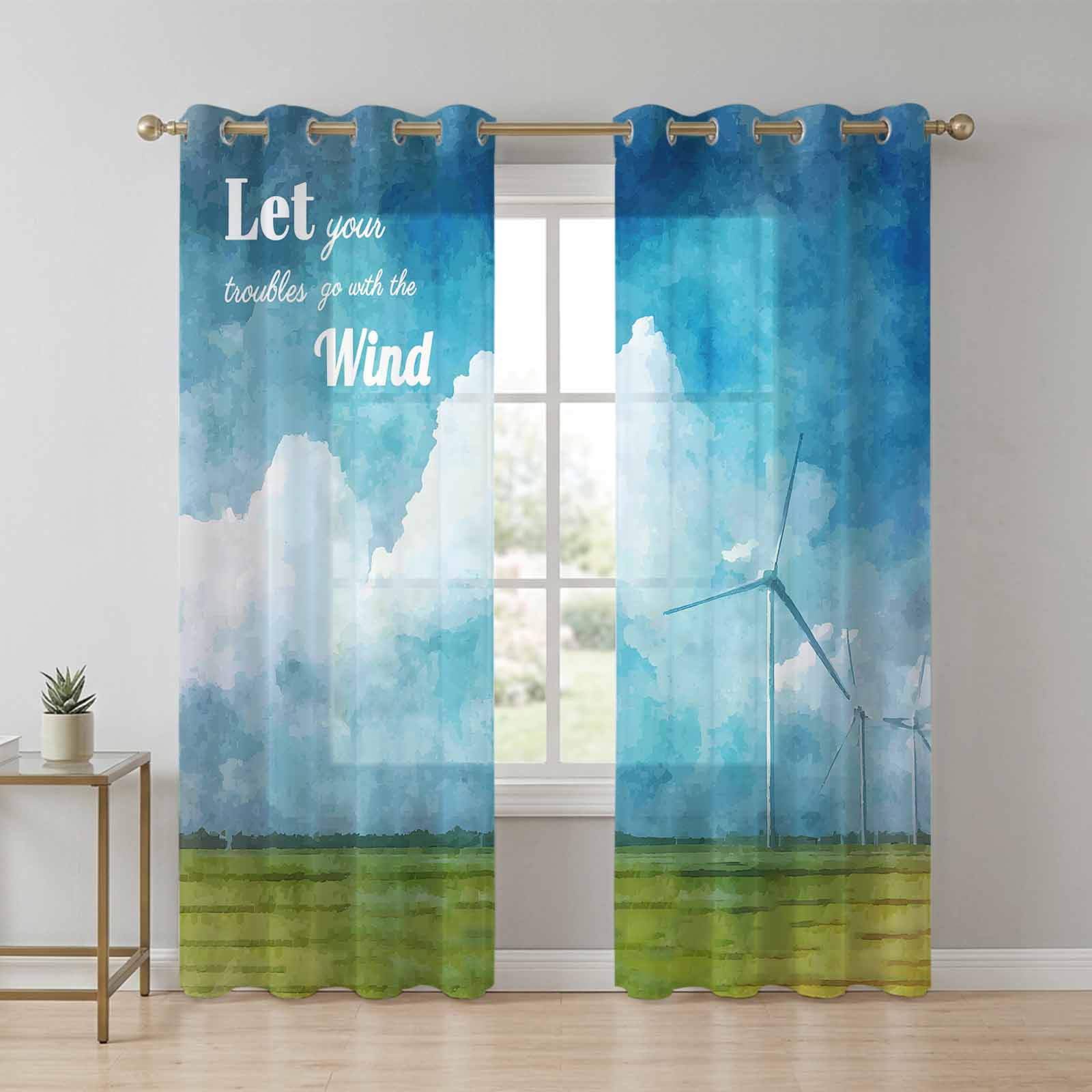 Blue Sky Sheer Curtains 72 Inch Long 2 Panels, Summer Wind Turbine Oil ...