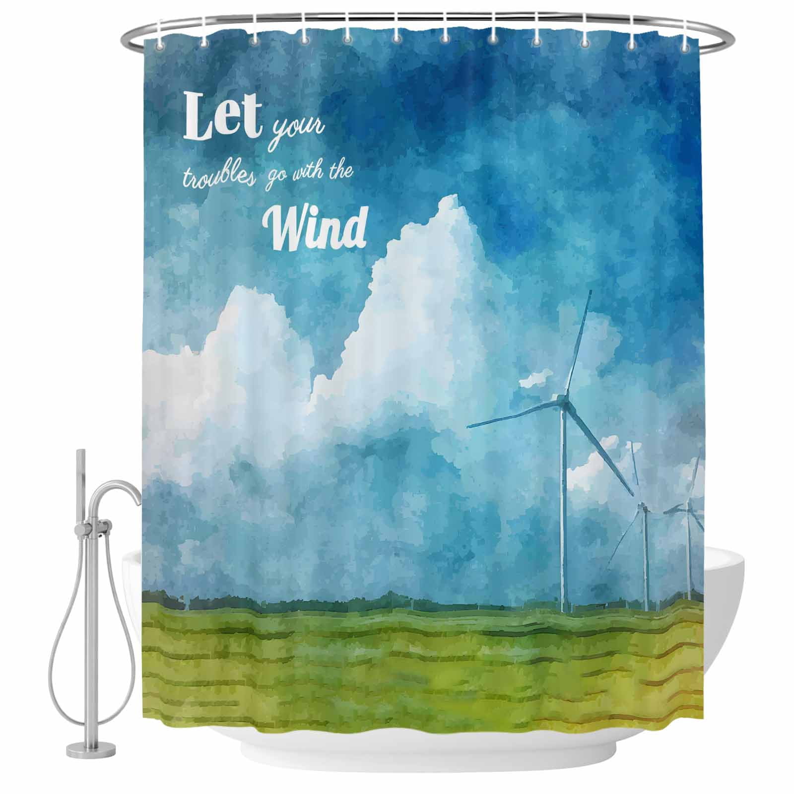Blue Sky Shower Curtain Set - Long 72" x 84" Washable Bathtub Curtain ...
