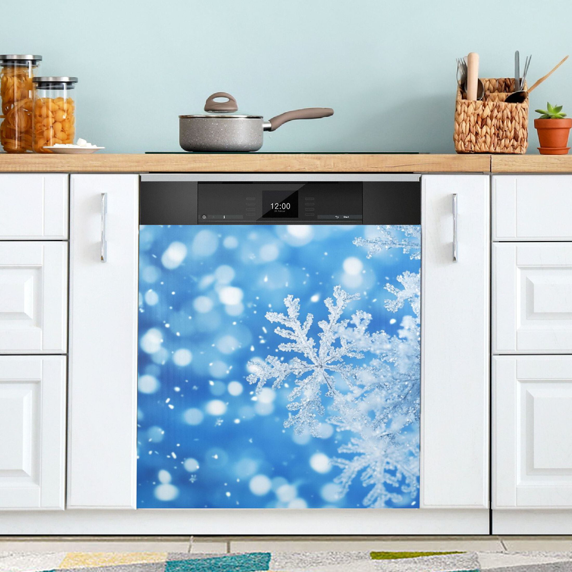 Blue Sky Snowflakes Dishwasher Magnet Refrigerator Magnetic Cover ...