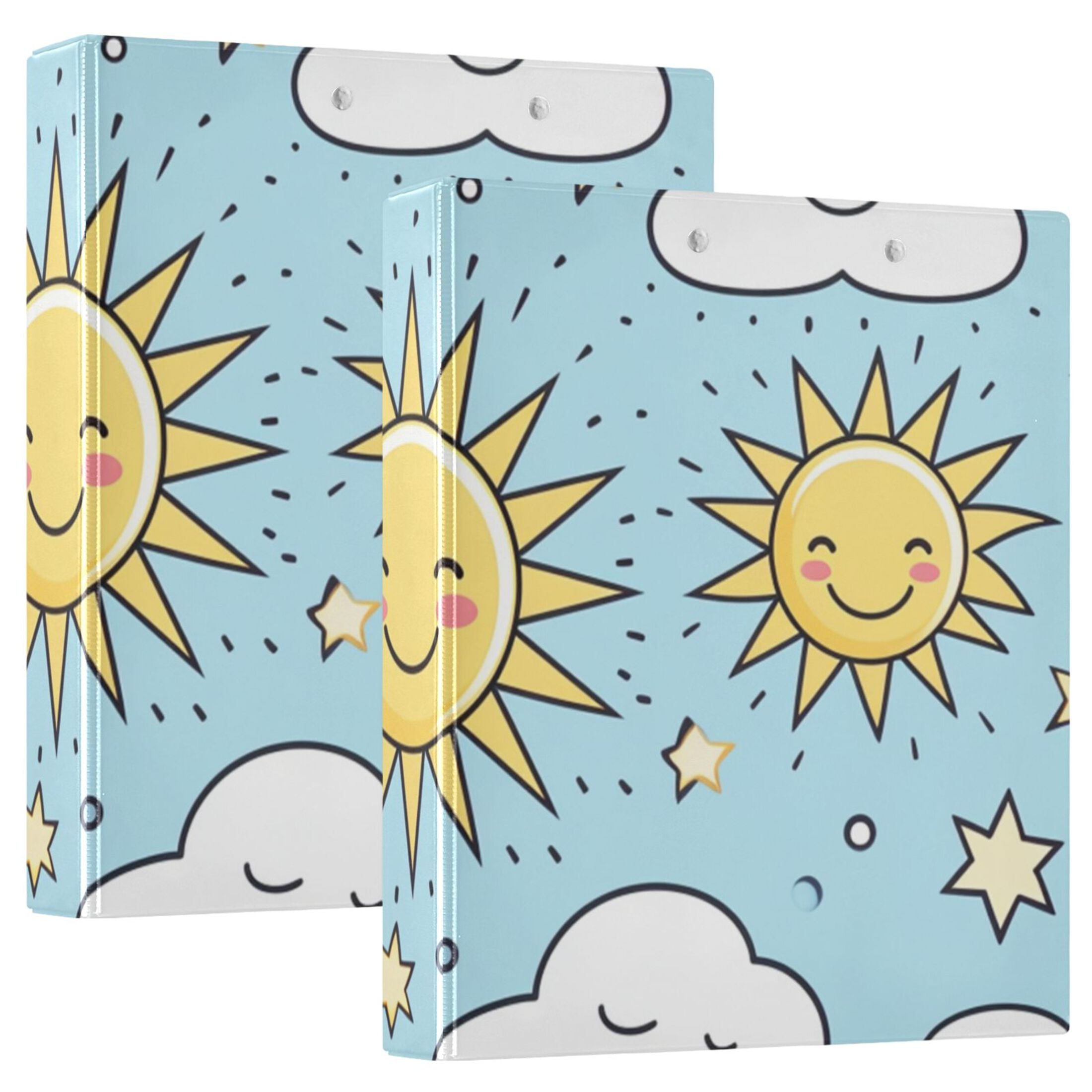 Blue Sky Sun Clouds Stars Cute Round Ring Binder 3 Rings 1.5" Capacity ...