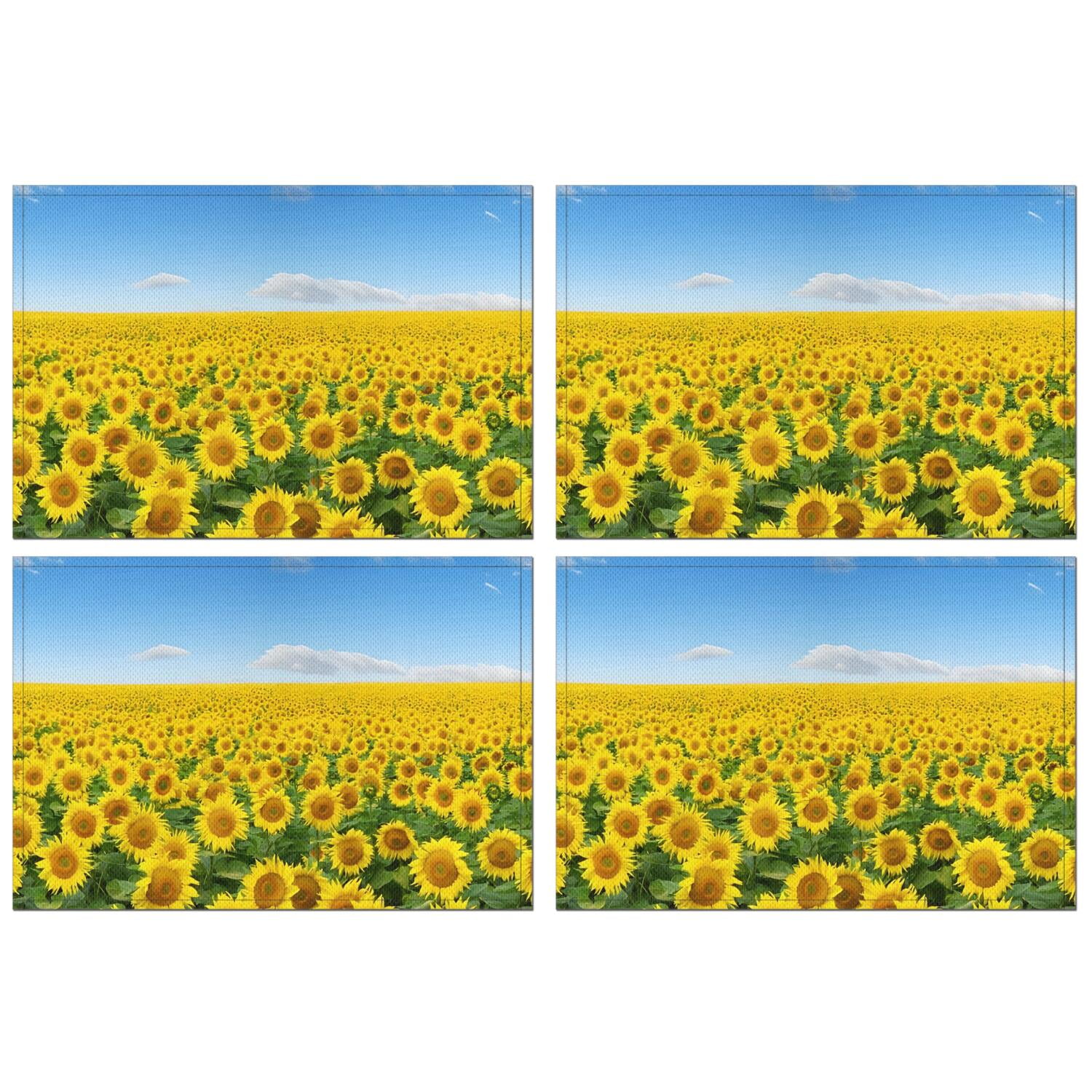Blue Sky Sunflower Field Pattern Summer Placemats Table Placemats Set ...