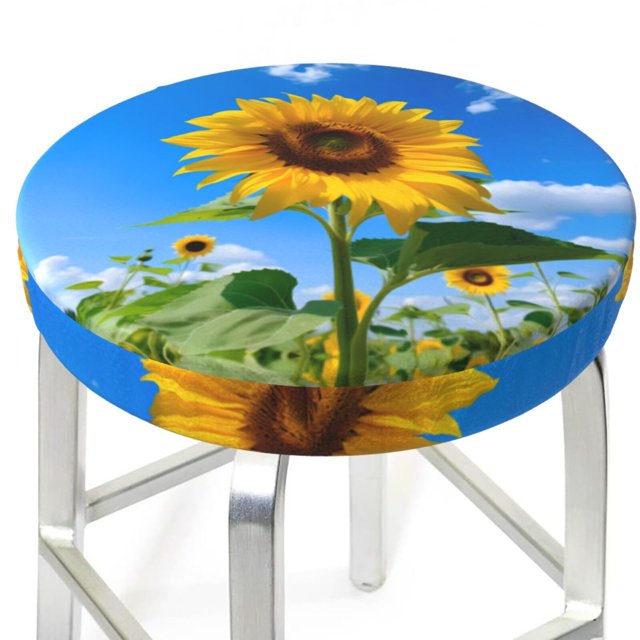 Blue Sky Sunflower Round Bar Stool Covers, Soft Velvet Bar Stool Seat ...