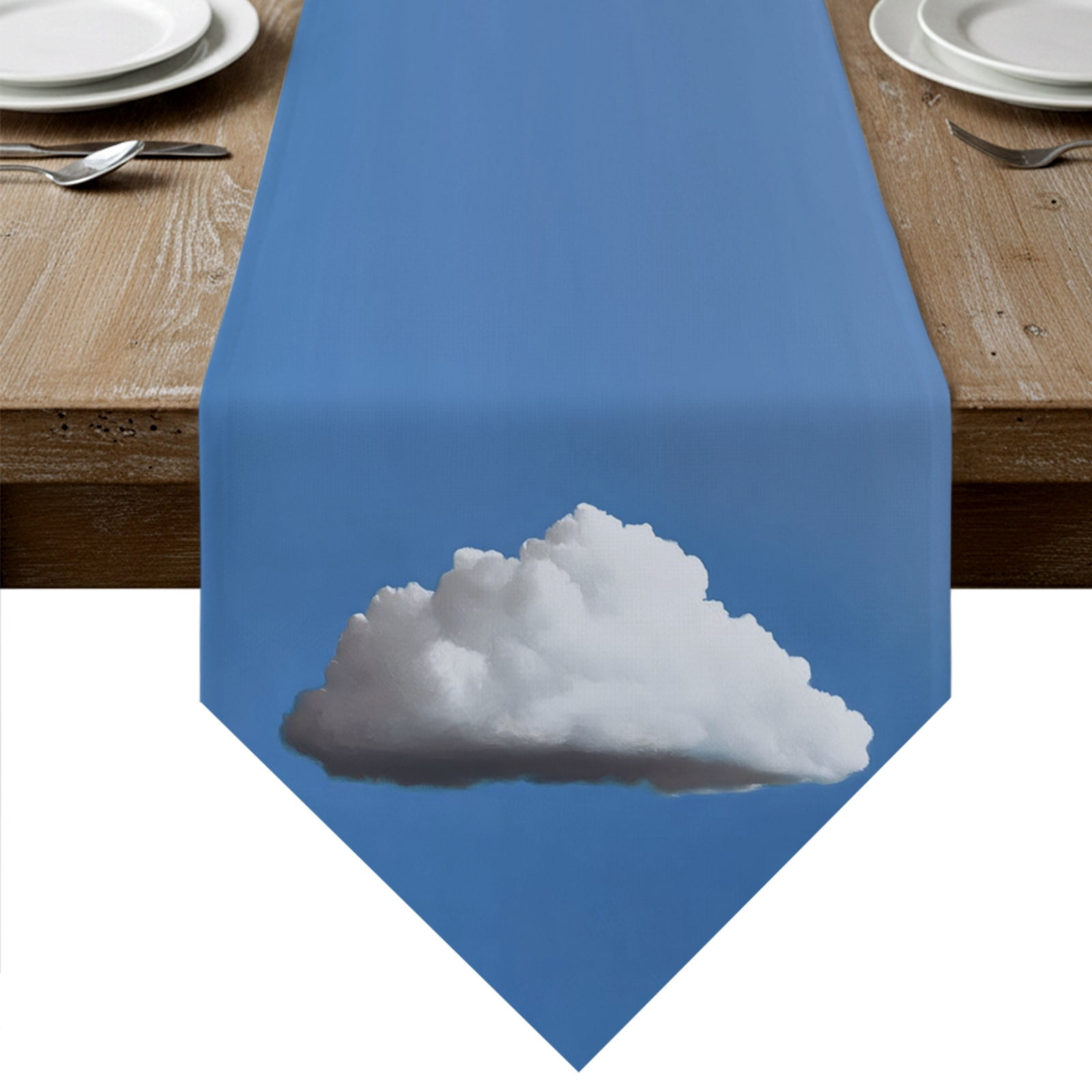 Blue Sky Table Runner Linen Burlap Table Runner 48 Inches Long Abstract ...
