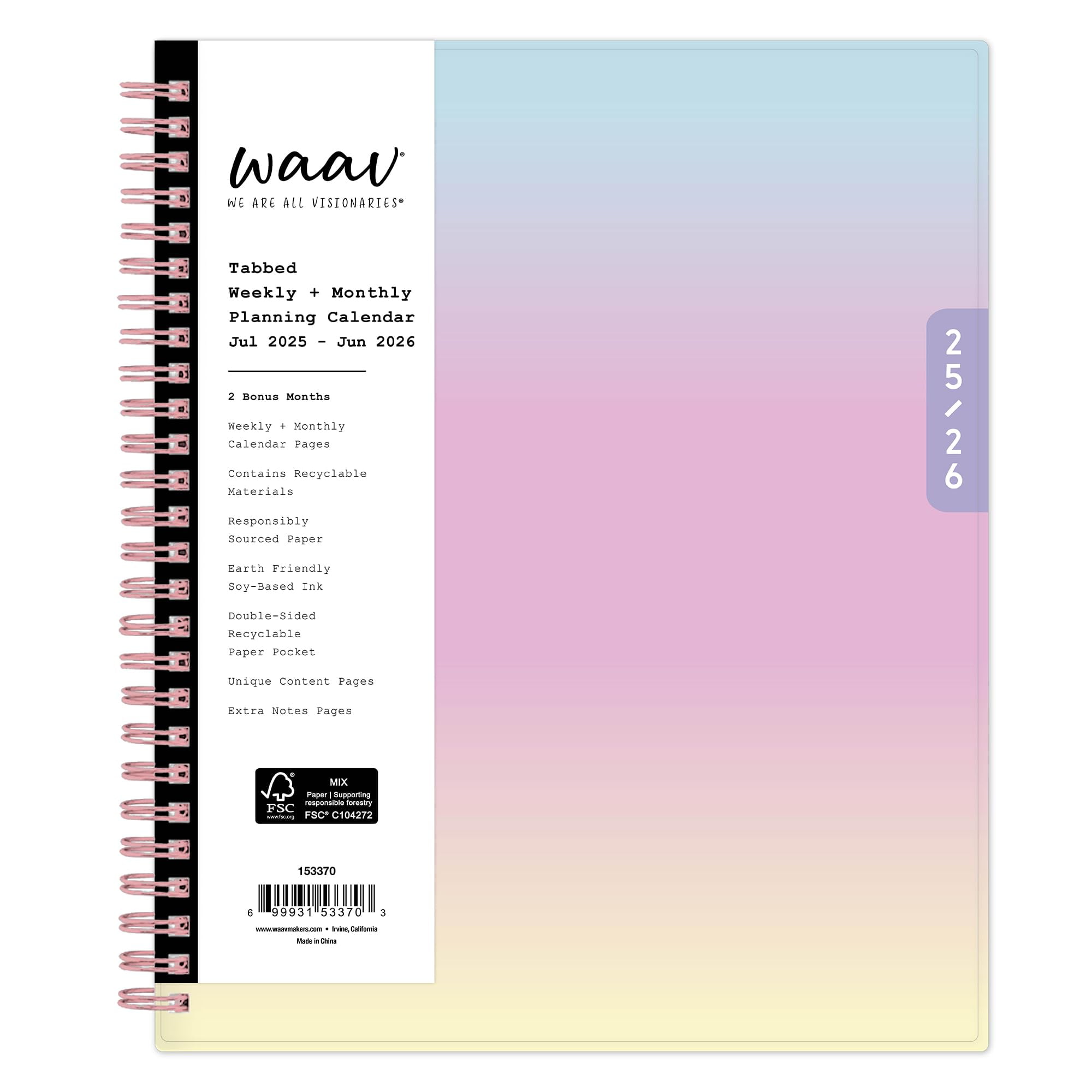 Blue Sky WAAV 2025-2026 Weekly and Monthly Academic Year Planner ...