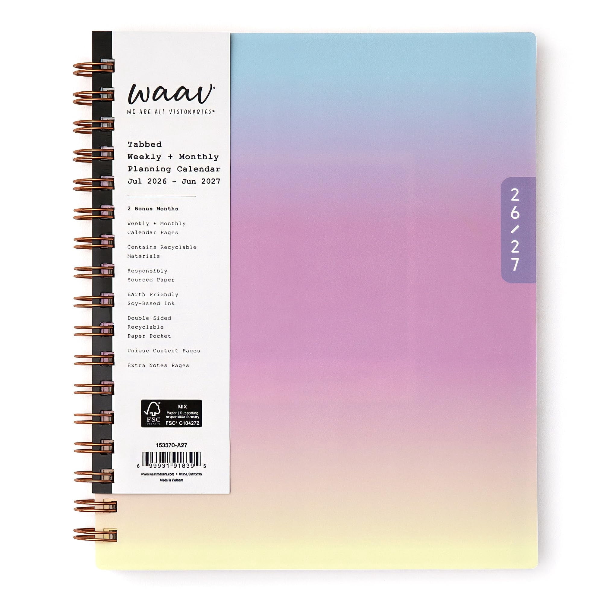 Blue Sky WAAV 2026-2027 Weekly and Monthly Academic Year Planner ...