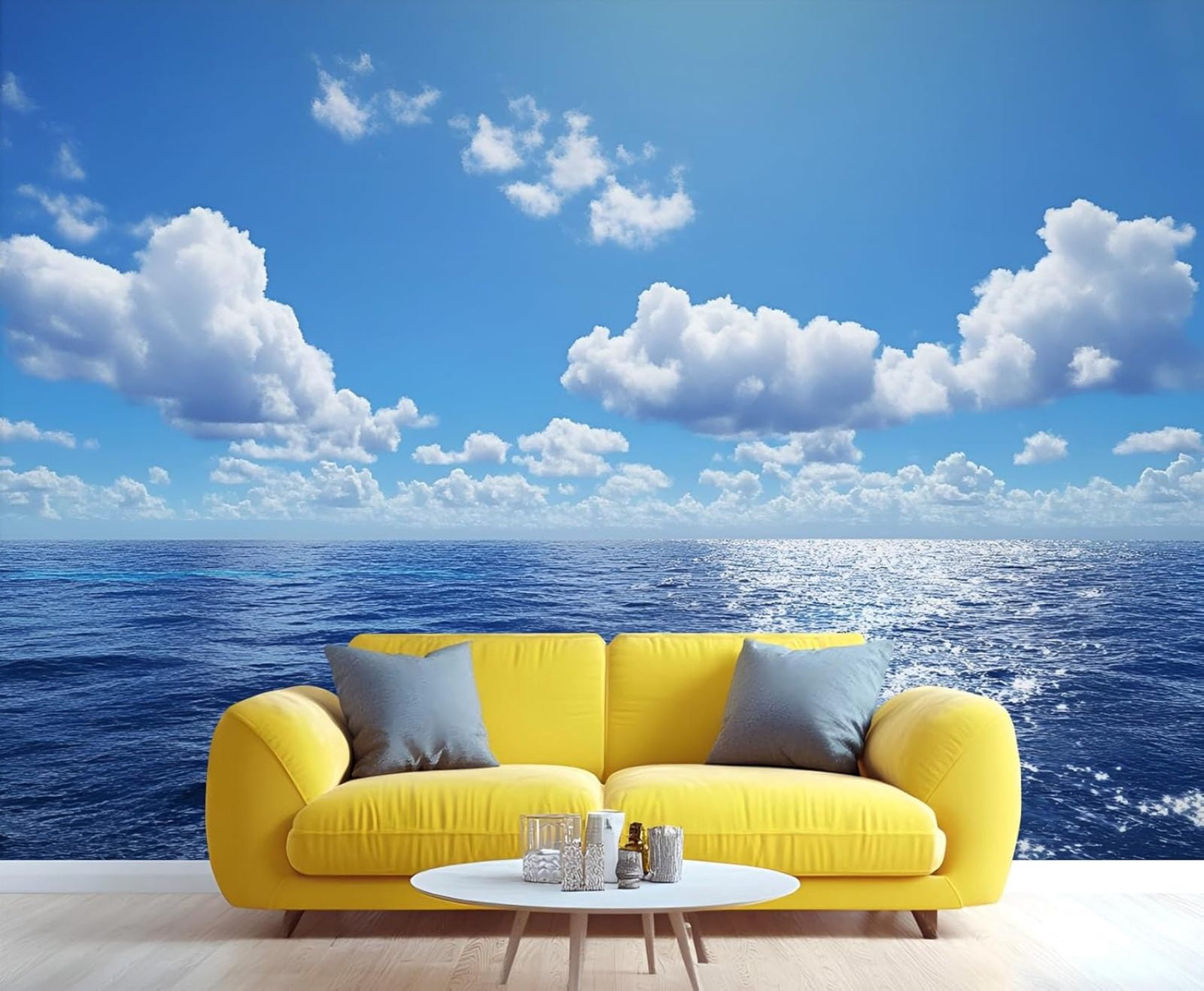 Blue Sky White Cloud Custom Mural- Sea Water Mural, Nature Large Murals ...