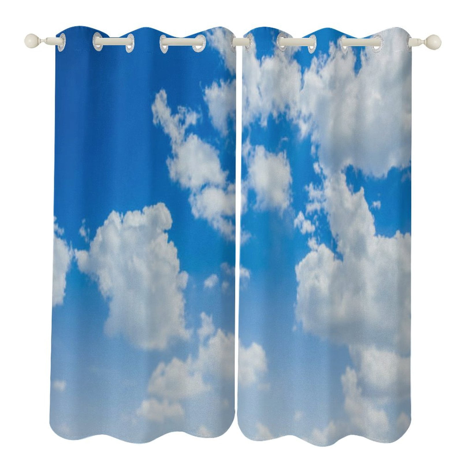 Blue Sky White Cloud Scenery Natural Blackout Window Curtains for ...