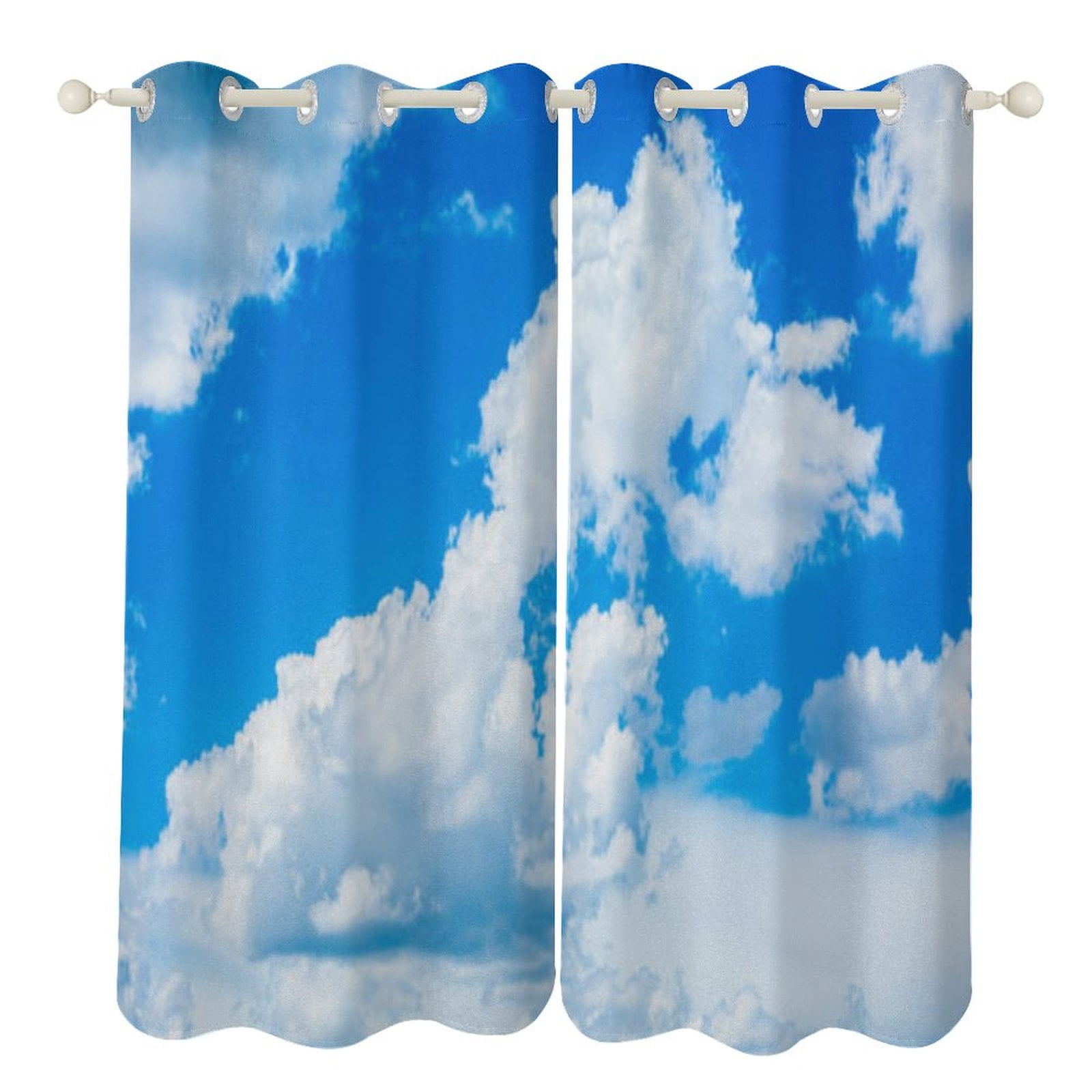 Blue Sky White Cloud Scenery Natural Blackout Window Curtains for ...