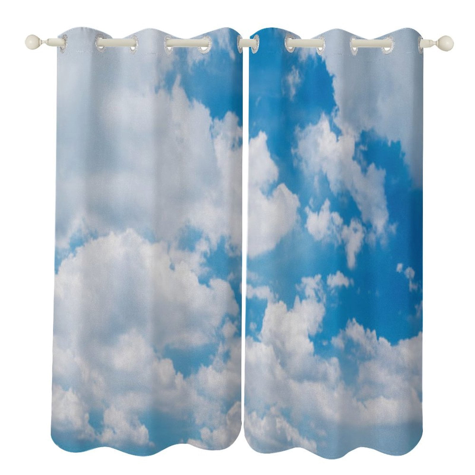 Blue Sky White Cloud Scenery Natural Blackout Window Curtains for ...