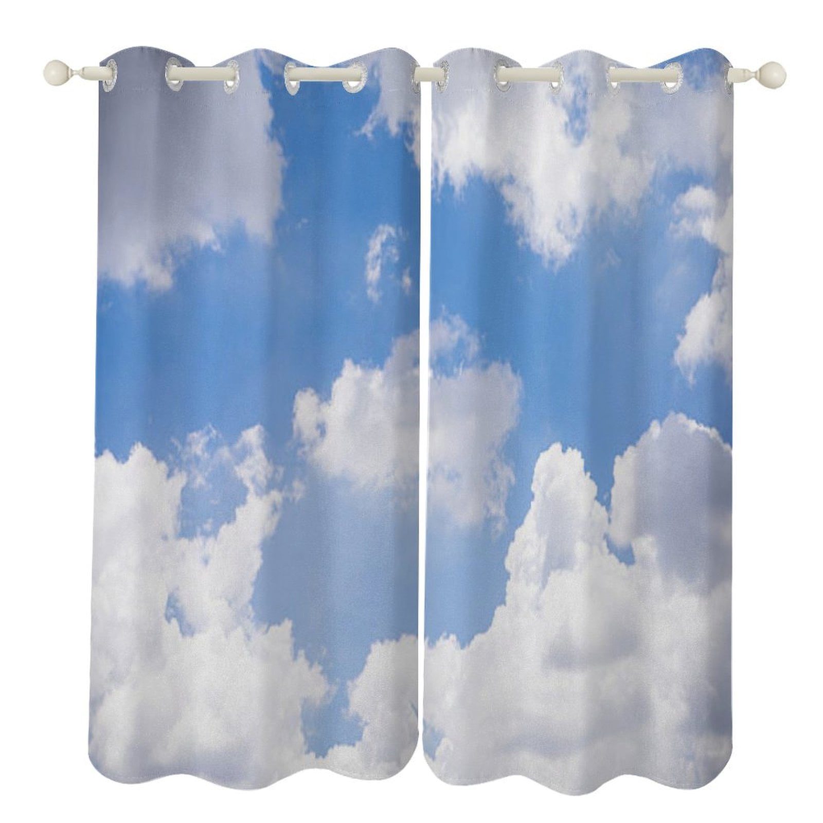 Blue Sky White Cloud Scenery Natural Blackout Window Curtains for ...