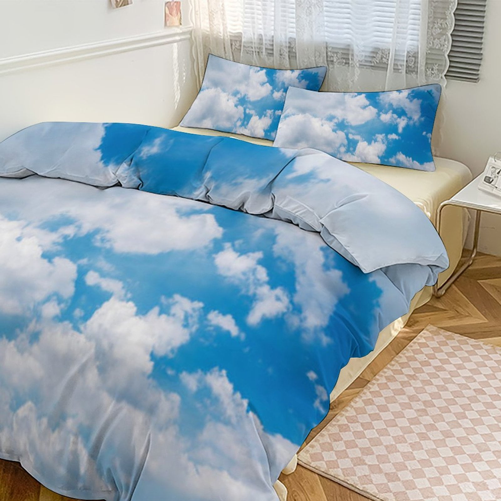 Blue Sky White Cloud Scenery Natural Duvet Cover Set Themed Multicolor ...