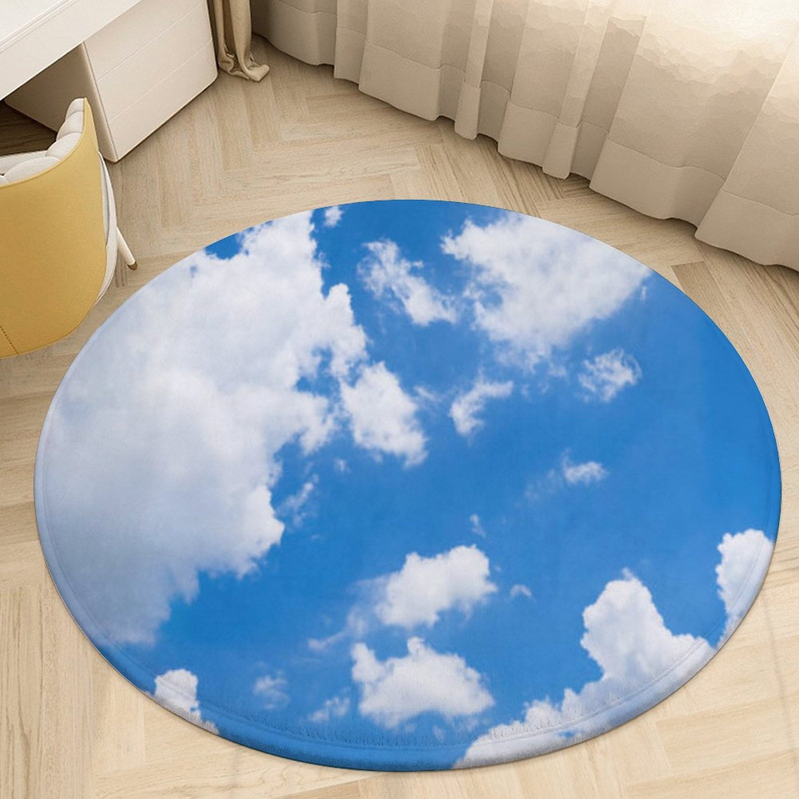 Blue Sky White Cloud Scenery Natural Round Area Rugs for Bedroom Living ...