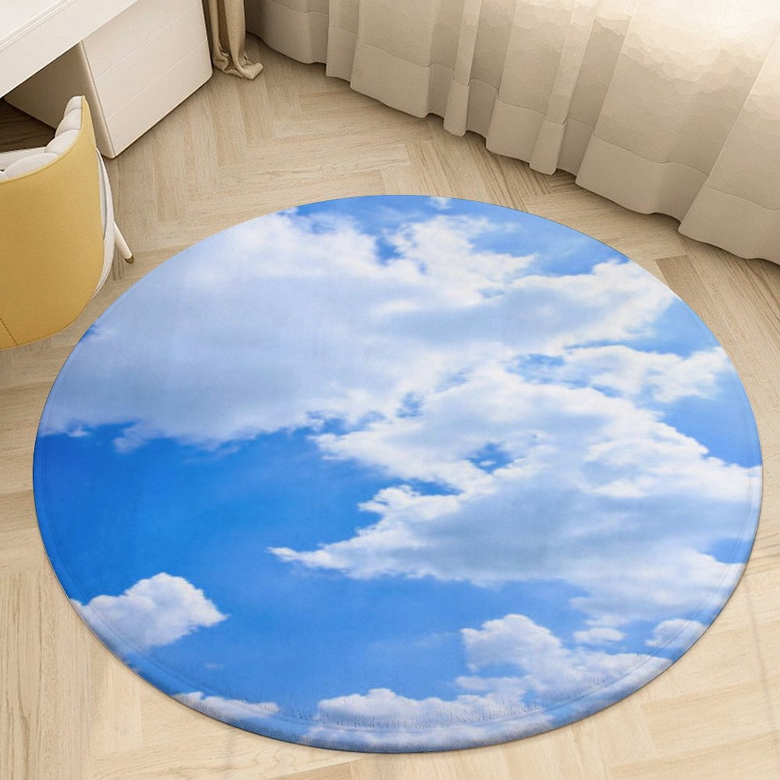 Blue Sky White Cloud Scenery Natural Round Area Rugs for Bedroom Living ...