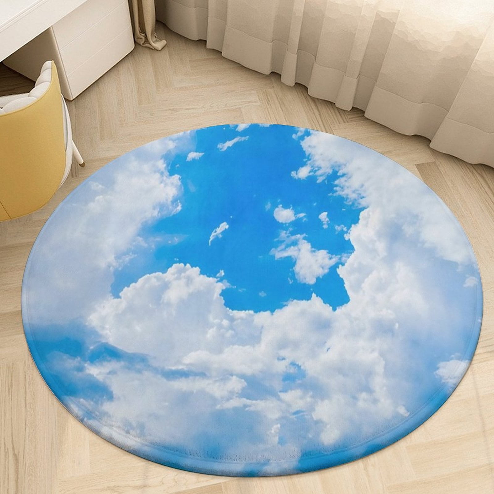 Blue Sky White Cloud Scenery Natural Round Area Rugs for Bedroom Living ...