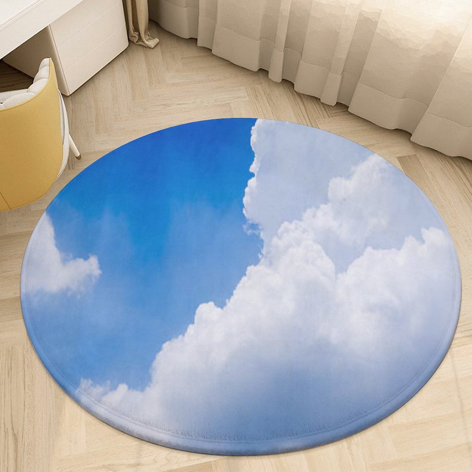 Blue Sky White Cloud Scenery Natural Round Area Rugs for Bedroom Living ...
