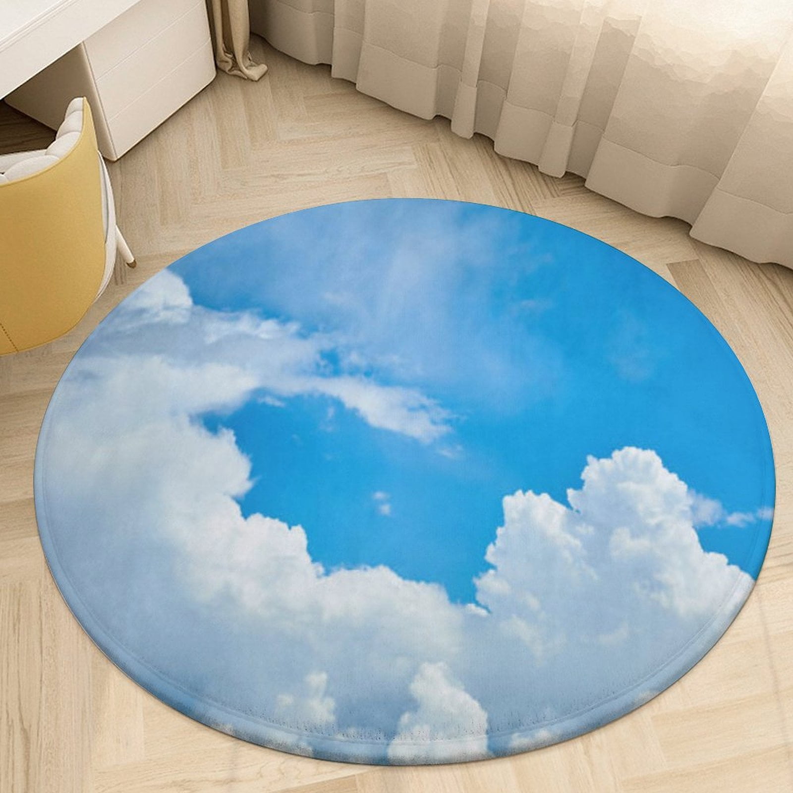 Blue Sky White Cloud Scenery Natural Round Area Rugs for Bedroom Living ...