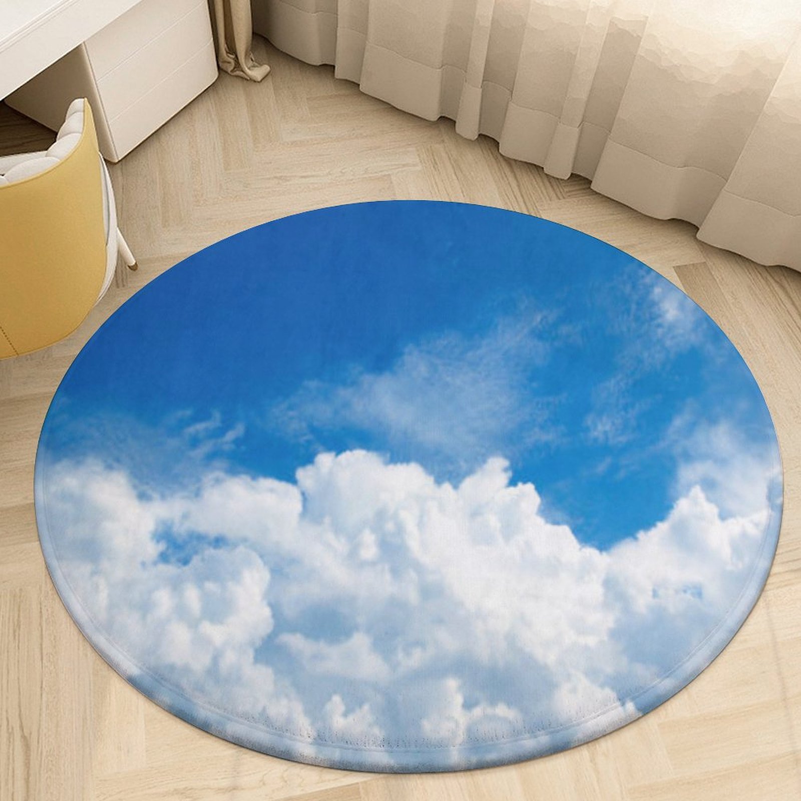 Blue Sky White Cloud Scenery Natural Round Area Rugs for Bedroom Living ...