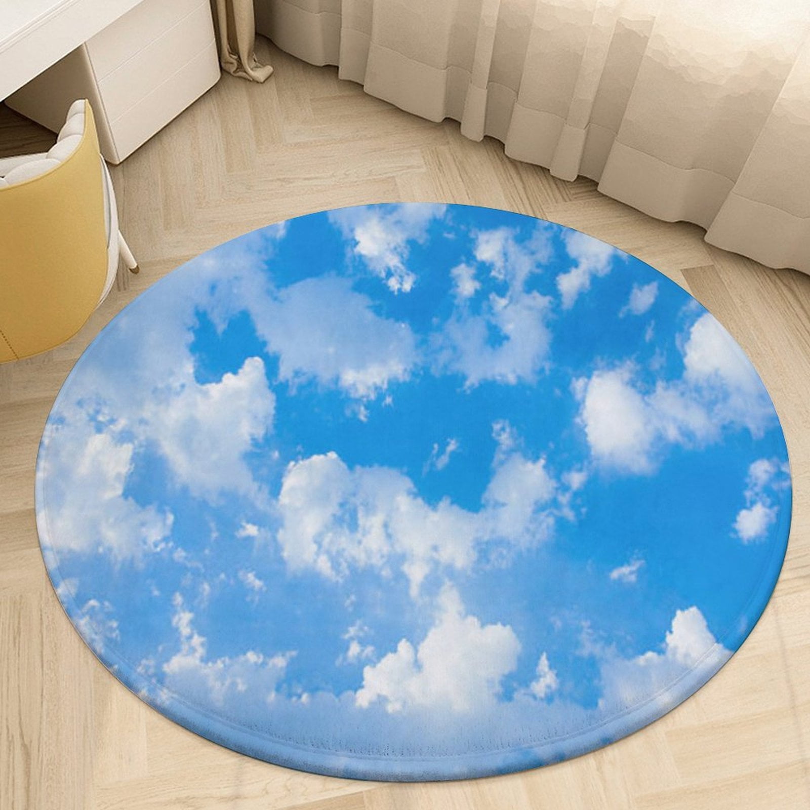 Blue Sky White Cloud Scenery Natural Round Area Rugs for Bedroom Living ...