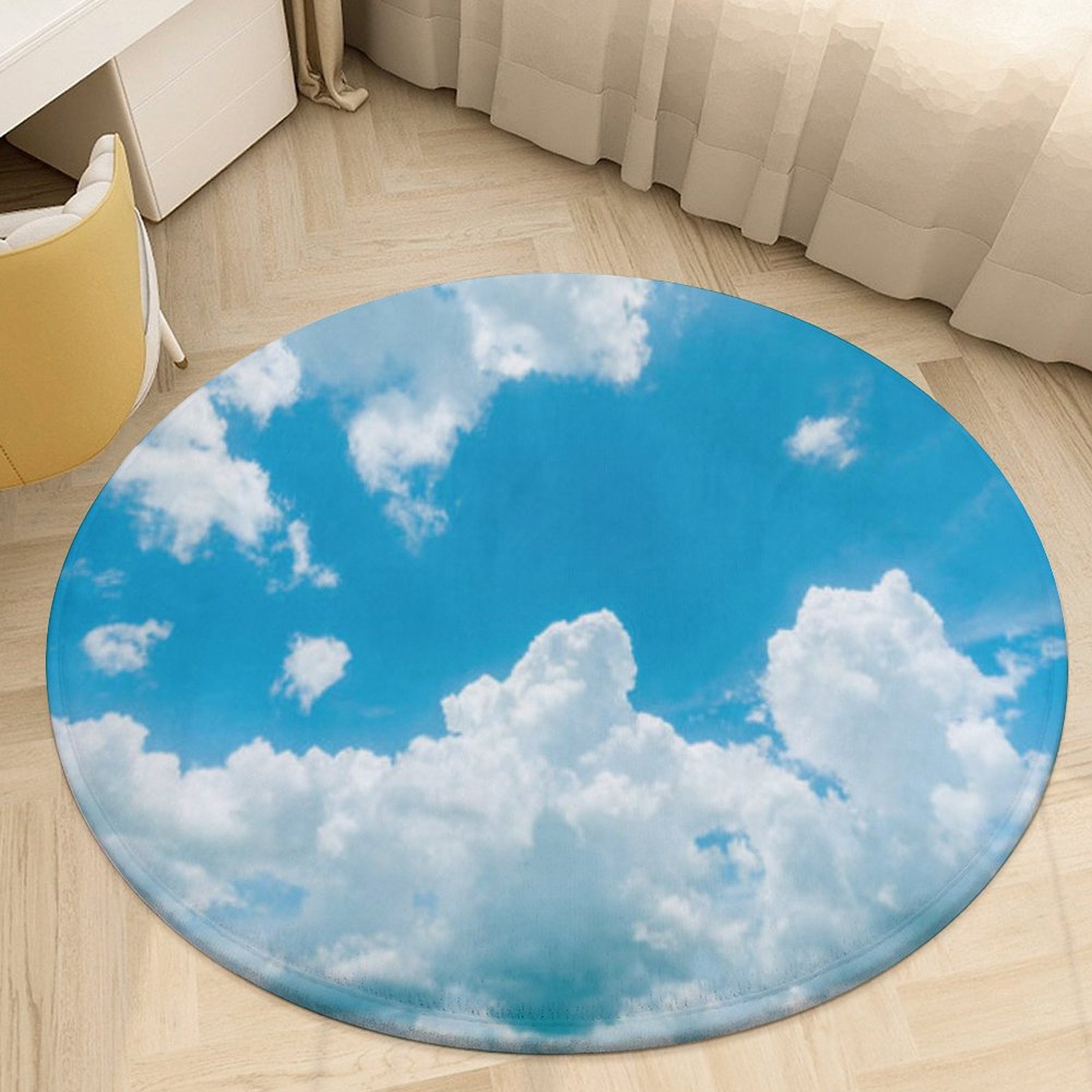 Blue Sky White Cloud Scenery Natural Round Area Rugs for Bedroom Living ...
