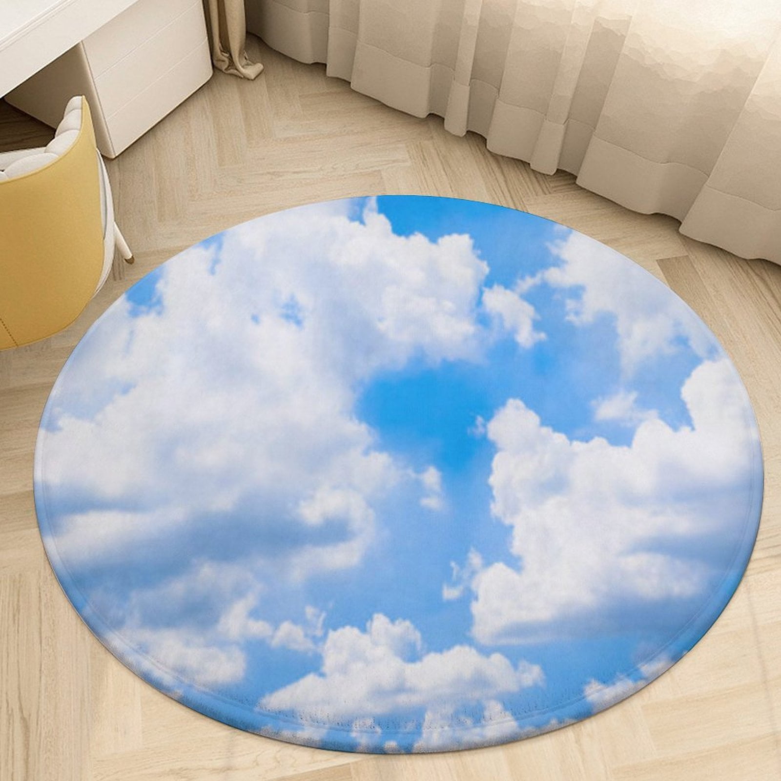 Blue Sky White Cloud Scenery Natural Round Area Rugs for Bedroom Living ...