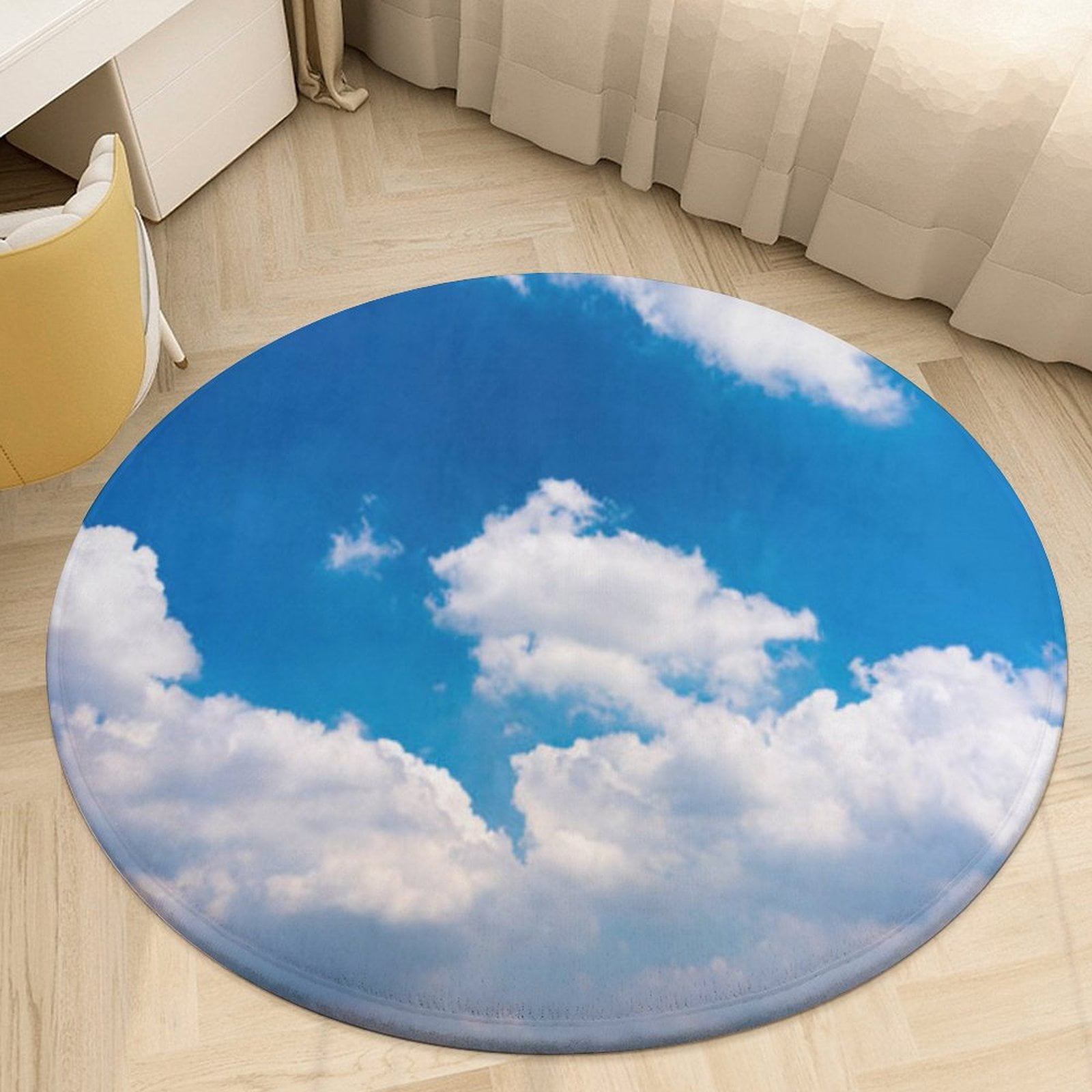 Blue Sky White Cloud Scenery Natural Round Area Rugs for Bedroom Living ...