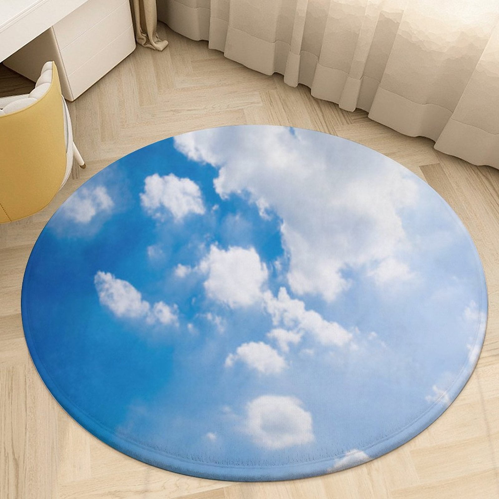 Blue Sky White Cloud Scenery Natural Round Area Rugs for Bedroom Living ...