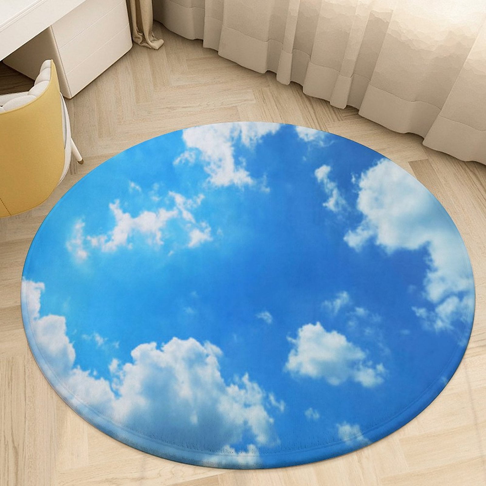 Blue Sky White Cloud Scenery Natural Round Area Rugs for Bedroom Living ...