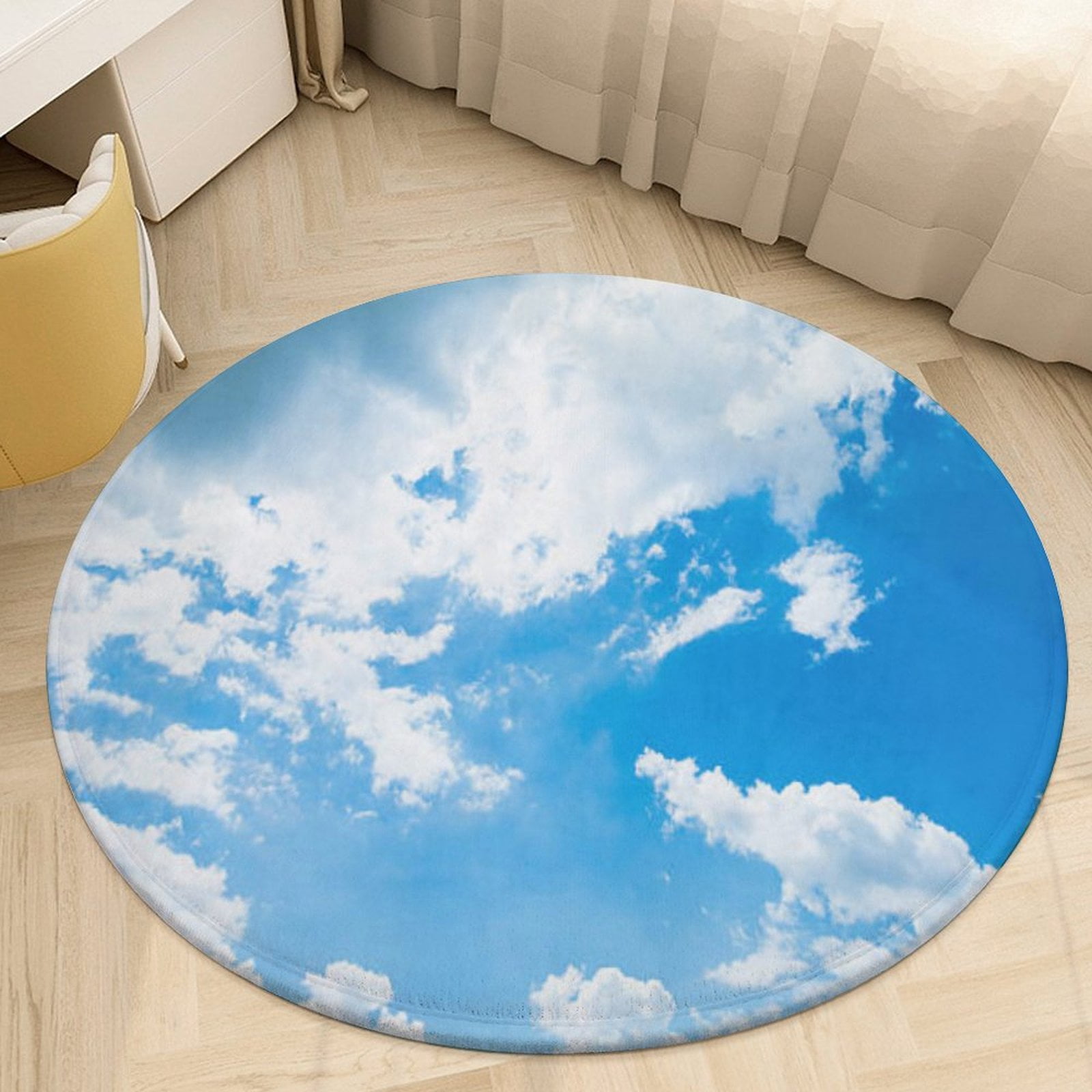 Blue Sky White Cloud Scenery Natural Round Area Rugs for Bedroom Living ...