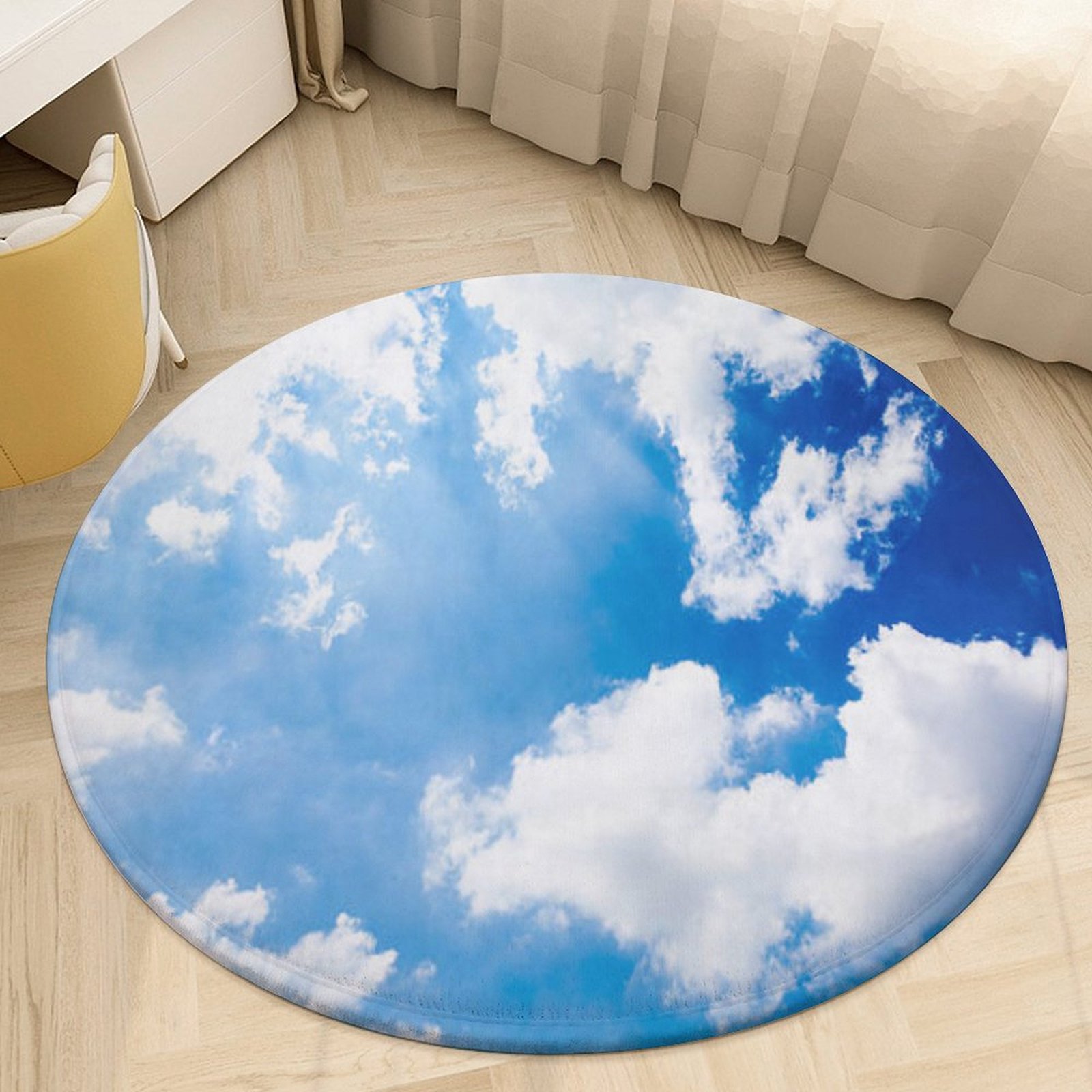 Blue Sky White Cloud Scenery Natural Round Area Rugs for Bedroom Living ...